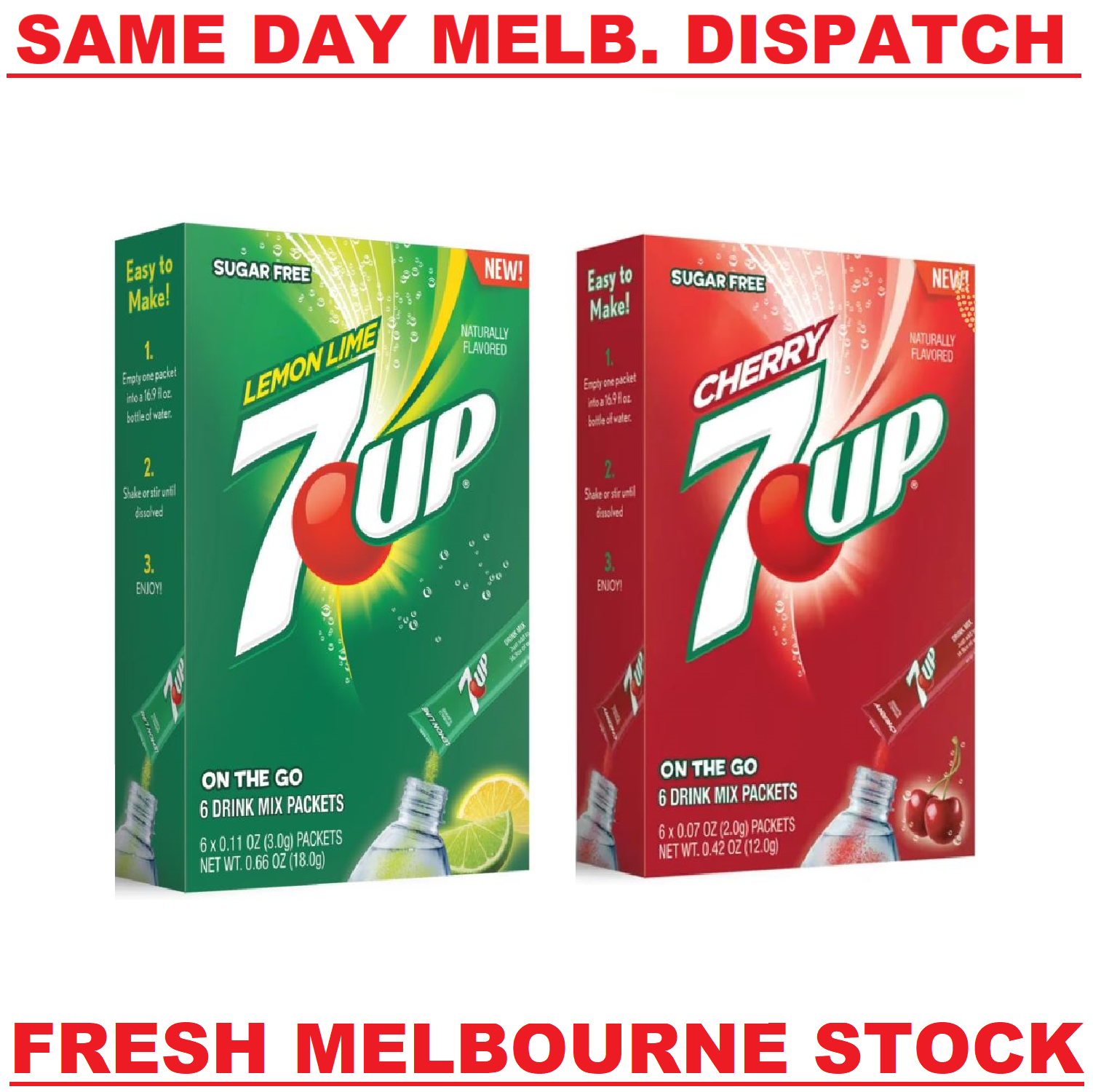 7UP 7 UP Soda ZERO SUGAR FREE Drink Powder Mix - 2 Flavour Choices - 6 ...