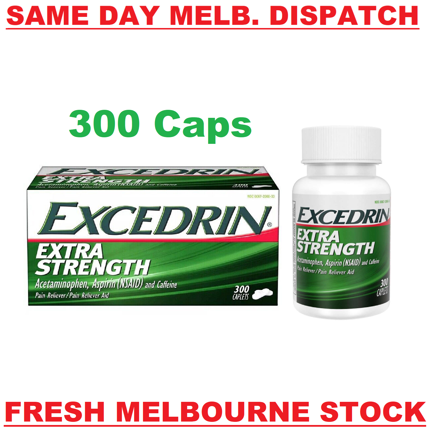 Excedrin EXTRA STRENGTH Coated Caplets 300 Caps Migraine Headache Pain ...