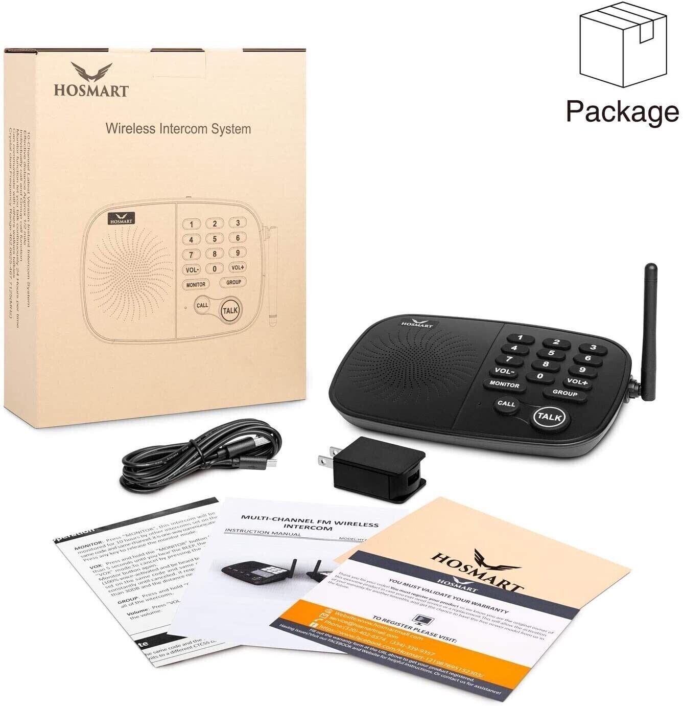 Hosmart Wireless Intercom System 1/2 Mile Long Range 10-Channel 4 Stat ...